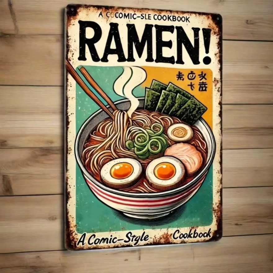 2D Distressed Ramen Comic Sign Hand-Faded Tin Art Panel • Vintage Diner ...