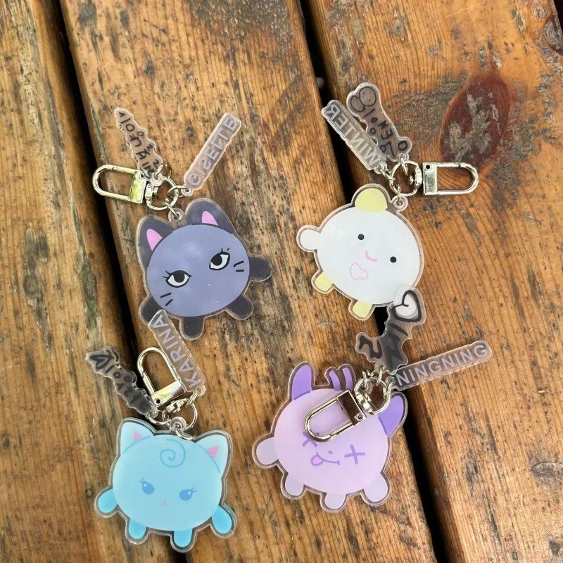 AESPA Acrylic Keychain Set - 3pc Double-Sided Cartoon Charms (K-Pop Bag ...