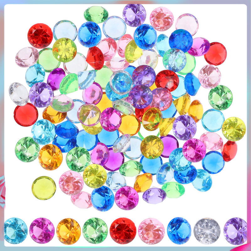 100 Pcs Realistic Acrylic Diamond Fake Gemstone Colored Gemstones Glass ...