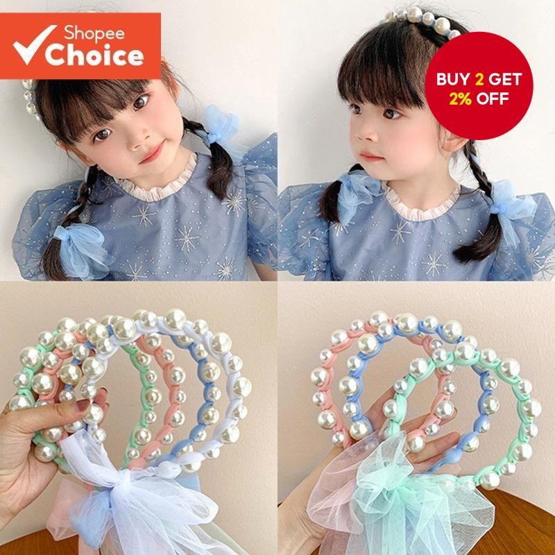 Girls Pearl Streamer Hair Band Breathable Girls Hairbands Children ...