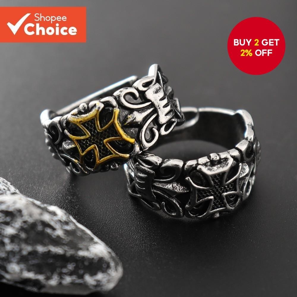 Vintage Personalized Thai Silver Cross Men's Adjustable Ring Trendy ...
