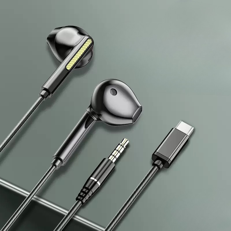 3.5mm Round Plug Type-C Earset with Microphone Wired Earphones in-ear ...
