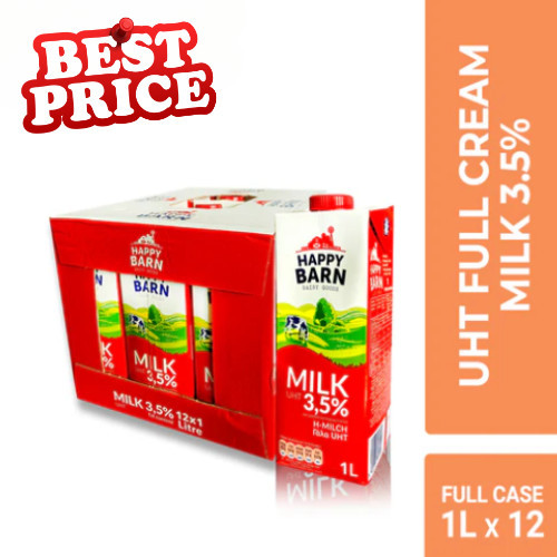 Happy Barn UHT Full Cream Milk 3.5% Full Case 12 x 1L NON GMO MILK FROM ...