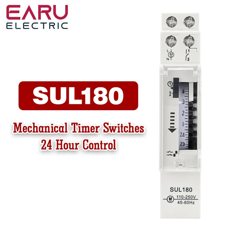 SUL180 Timer Switch 24 Hours Relay Analogues Electrical Programmable Timer 220V 16A Din Rail 15 ...