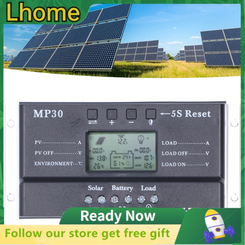 lhome-ph LCD Display Solar Controller 30A 12/24V Backlight Circuit USB ...