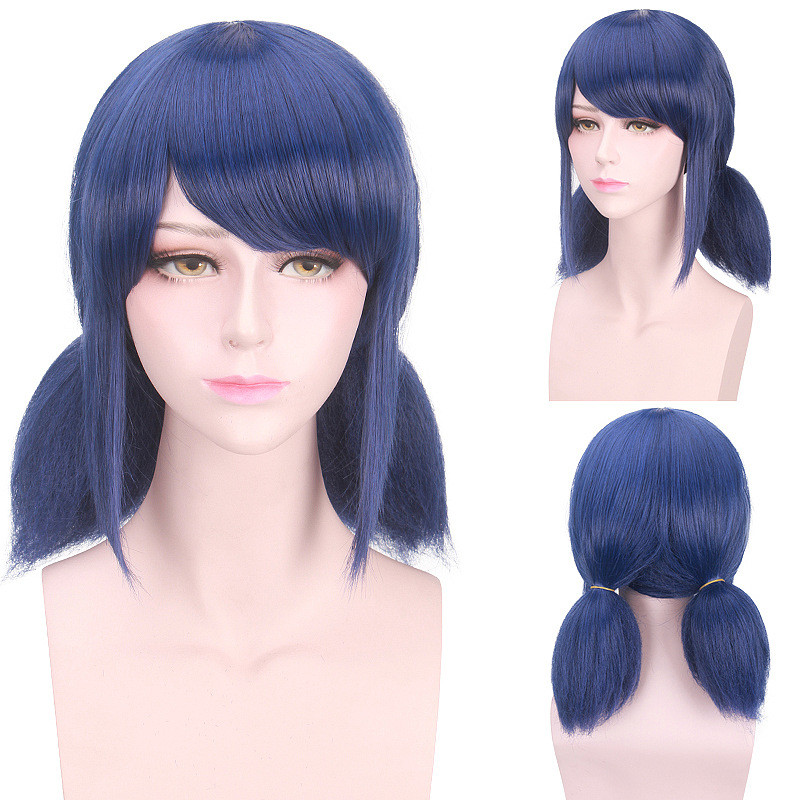 Wig Synthetic Hair Marinette Cosplay Wig Dark Blue Double Ponytails ...