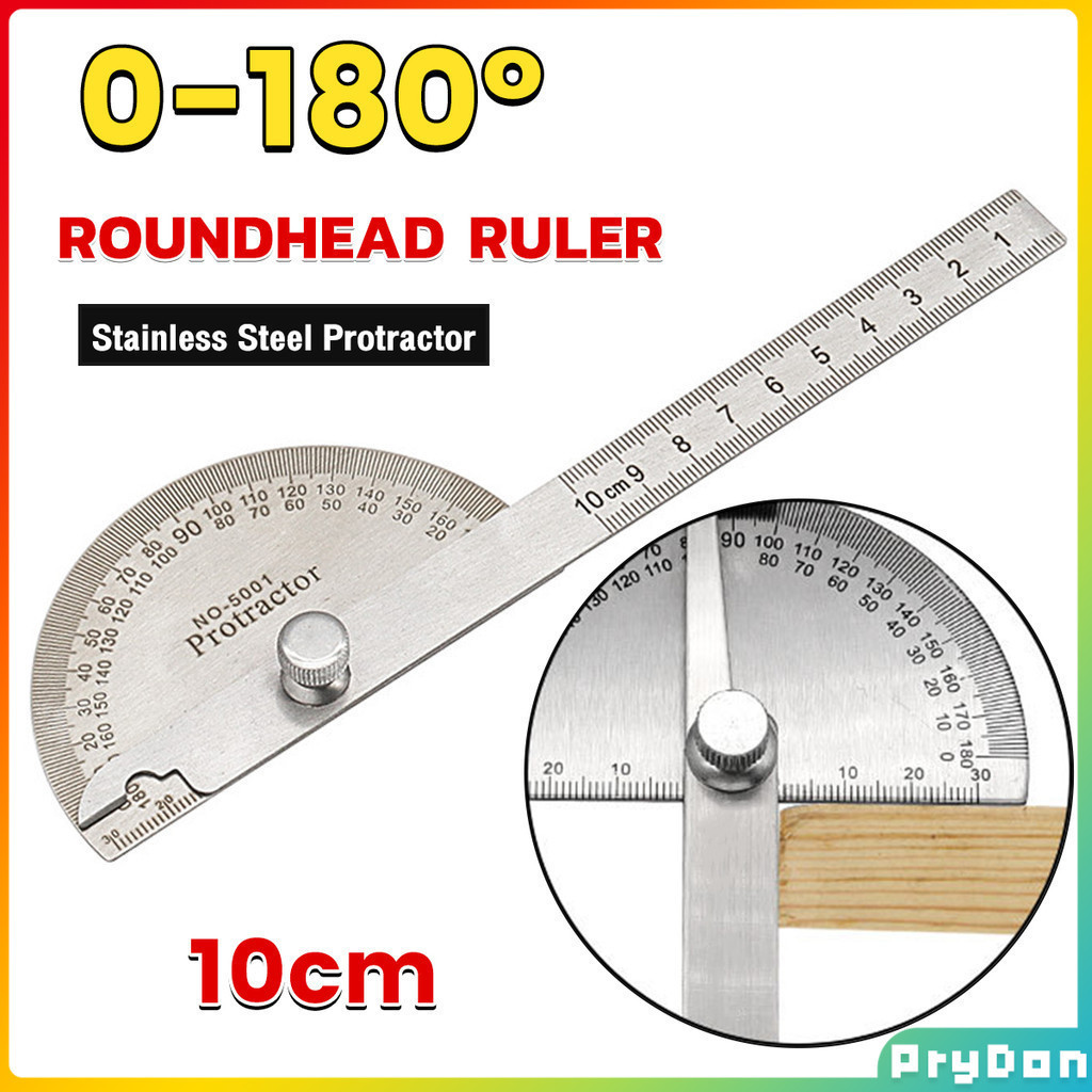 PryDon Stainless Steel Protractor Adjustable Roundhead Ruler 180 Degree ...