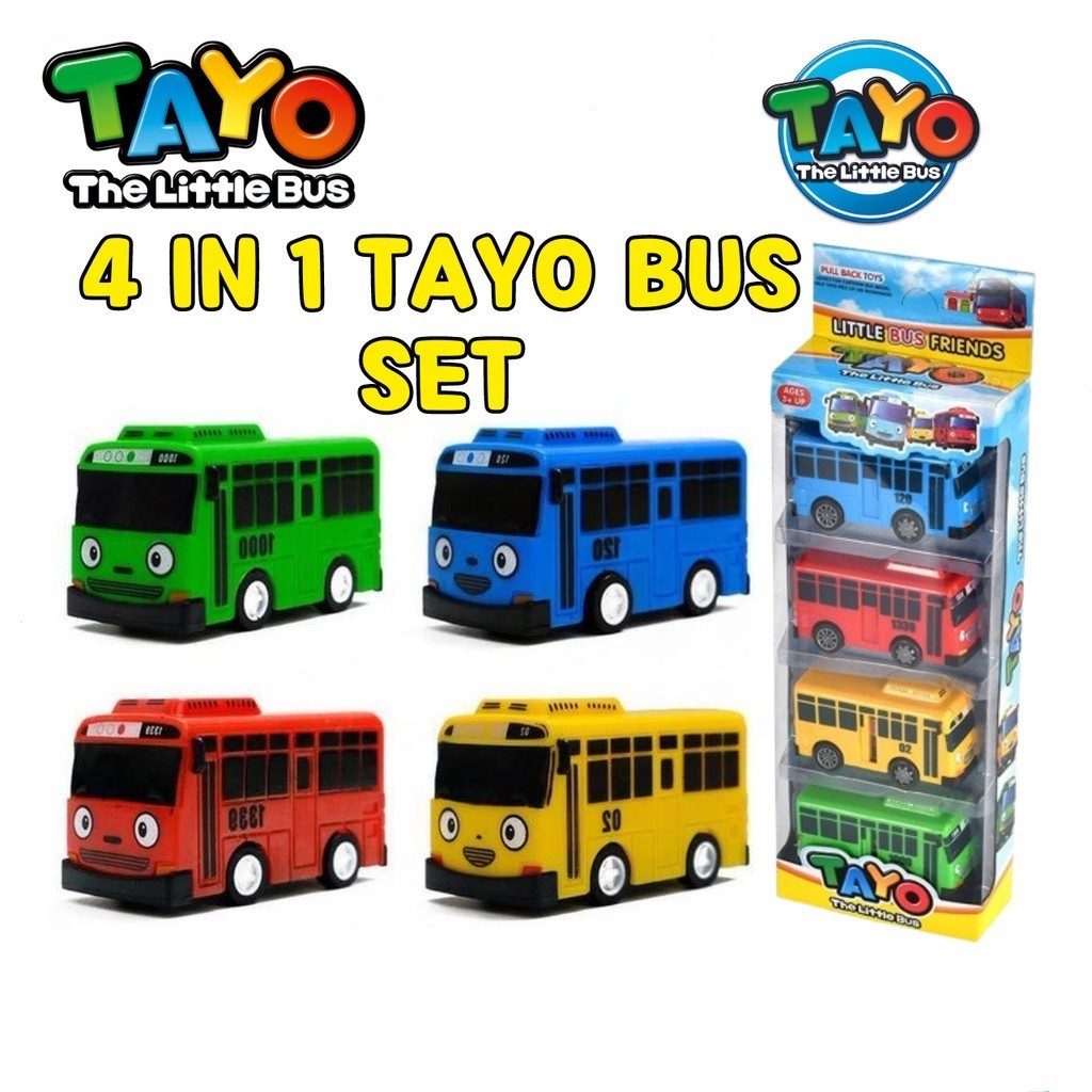 4 IN 1 TAYO BUS TOY SET Cartoon Pull Back Vehicle Toys Little Bus ...