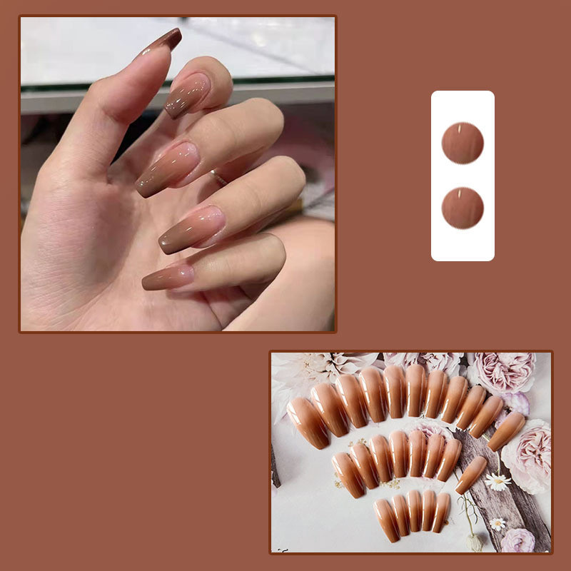 Fake Nails Set 24 Fake Nails with Advanced Brown Gradient Coated with ...