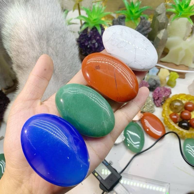 Natural Aventurine Jade Red Jasper Aquatic Plant Agate Palm Stone Oval ...