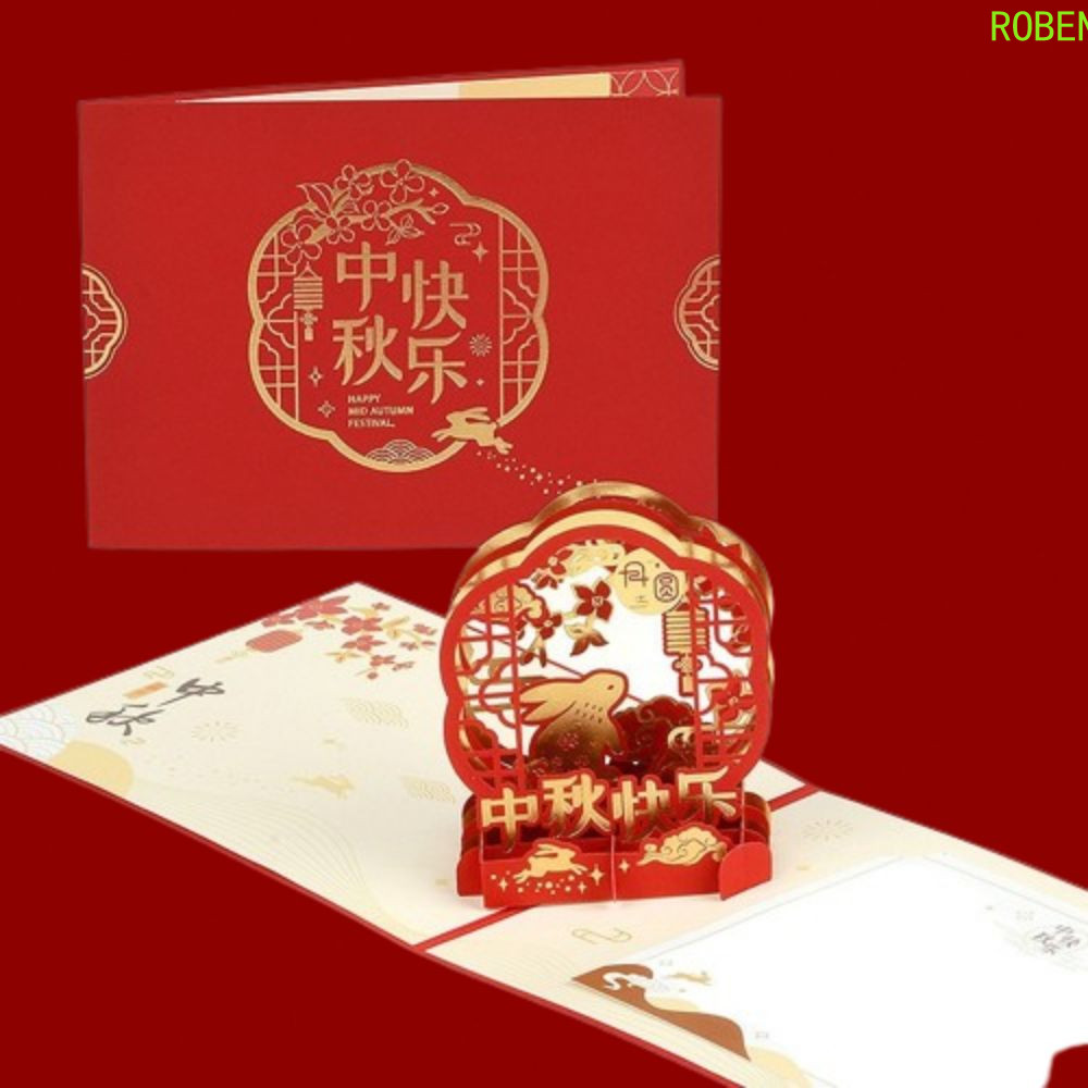 ROBEN Pop Up Mid-Autumn Moon Cards, 3D Red Holiday Greeting Card ...