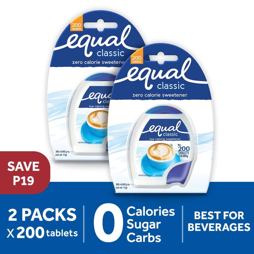 Equal Classic Zero Calorie Sweetener 200 Tablets - 2 Packs (Sugar ...