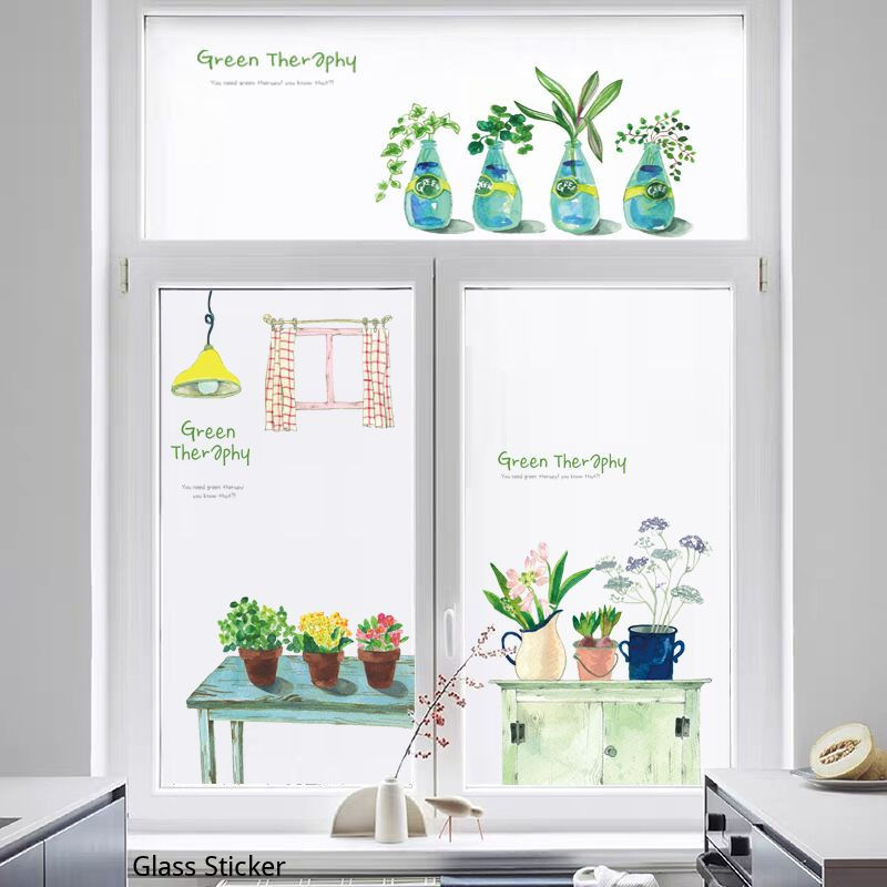 Small Fresh Green Plant Window Sticker Bathroom Privacy Sticker Sliding ...