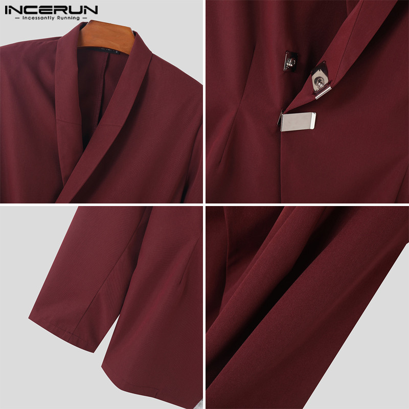 INCERUN Men Korean High-Quality Slant Placket Buttons Shoulder Pads ...