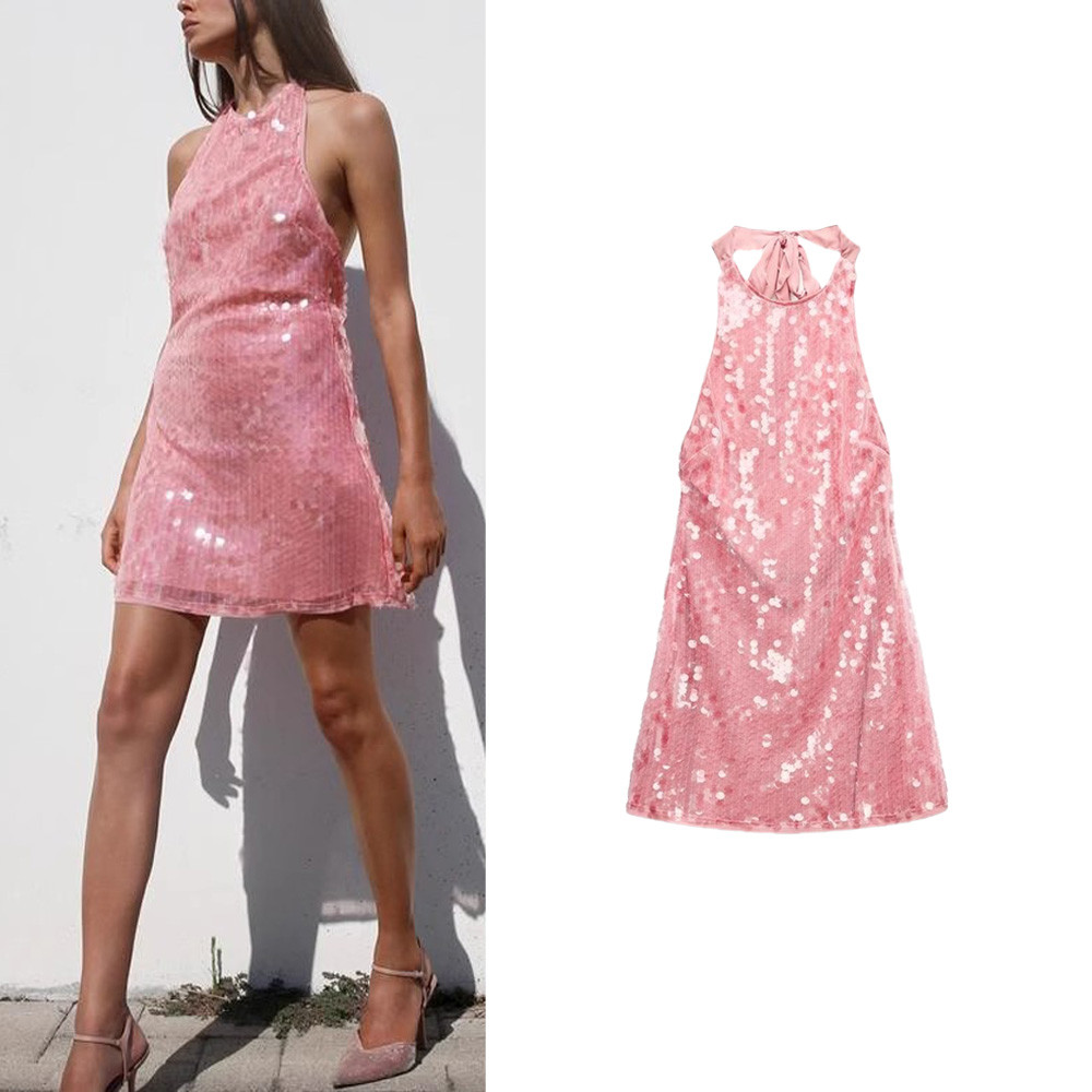 Zara 2024 Autumn New Product Women's Halter Sequin Halter Collar Short ...