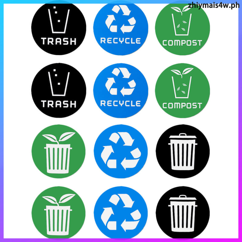 12 Pcs Recycle Labels Stickers Garbage Sorting Trash Can Compost ...