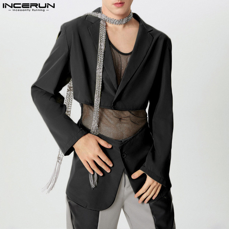 INCERUN Men Vintage Casual Solid Color Deconstructed Design Long Sleeve ...
