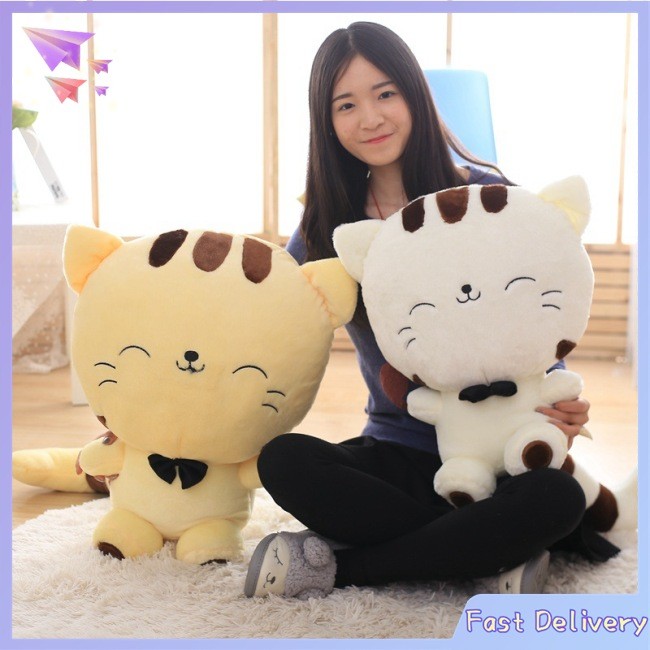 45cm Cute Big Head Cat Plush Toy With Bowknot Stuffed Soft Doll Sofa ...