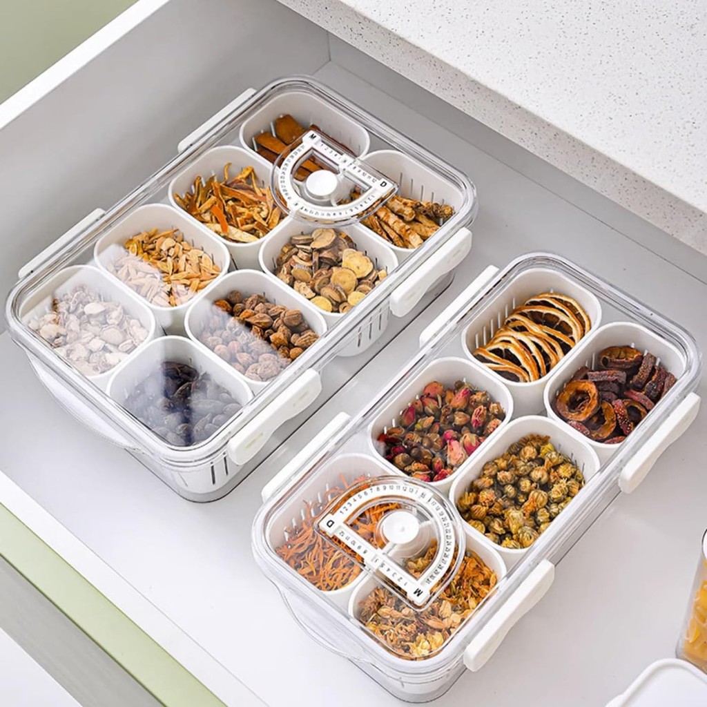Separate Food Tray Stackable Snack Box with Lid 8 Separate Fruits and ...