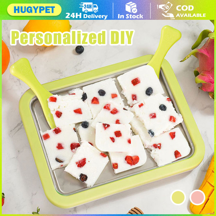 Ice Cream Maker Pan With 2 Scrapers Fry Yogurt Machine Stainless Steel ...