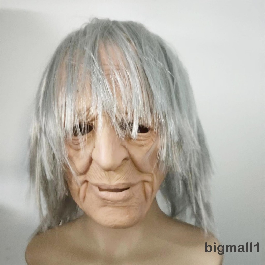 BIGMALL-Halloween Old Man Facewear with Hair Halloween Cosplay Full ...