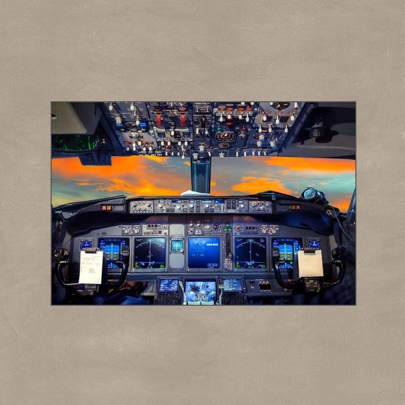 Flight Deck Airplane Cockpit at Sunset Photo Photograph Cubicle Locker ...