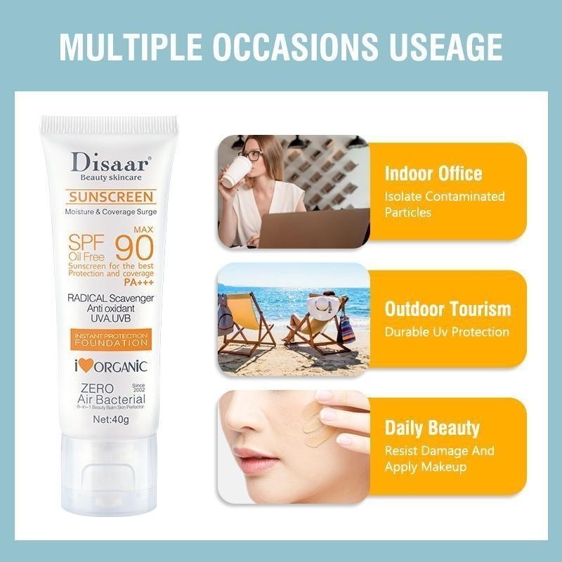 Disaar Facial Sunscreen Cream SPF 90 PA+++ Skin Repair Summer Sunscreen Waterproof Lasting skin ...
