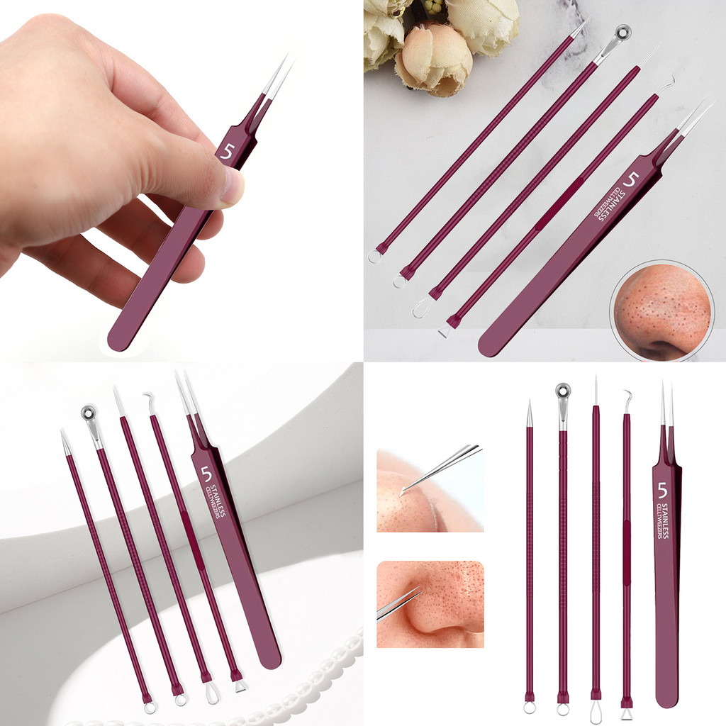 5Pcs/Set Ultra Sharp Acne Needle Cell Clamp Fine Tweezers Blackhead ...