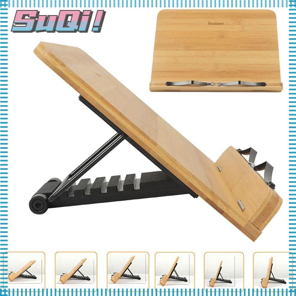 HI-SUQI Book Reading Stand, Bamboo Adjustable Reading Holder, Portable ...