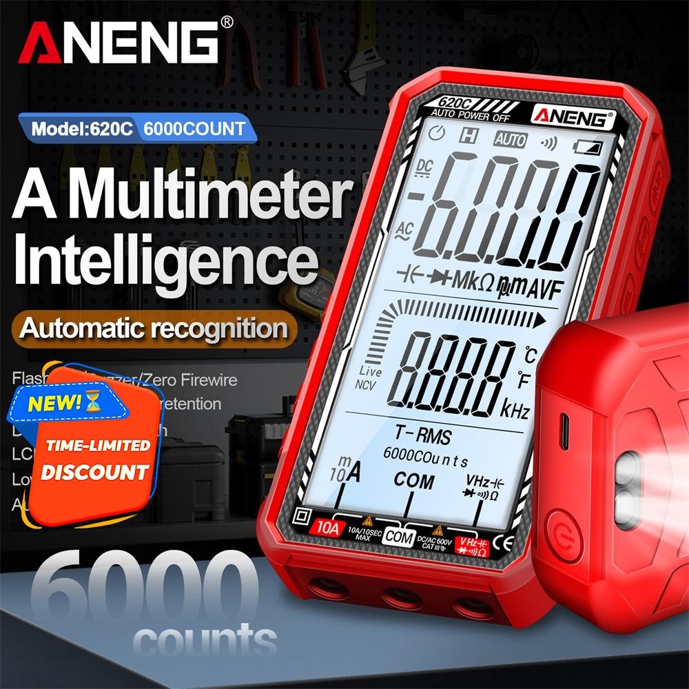 ANENG 620C Digital Multimeter - 6000 Counts, Built-in Lithium Battery ...