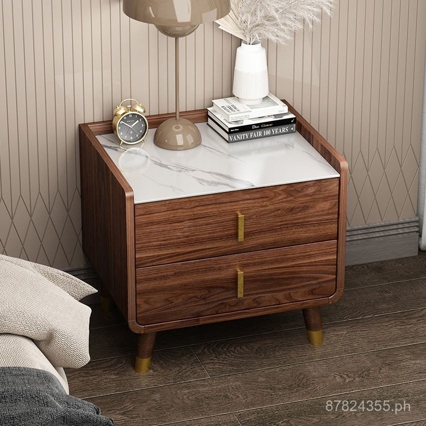 New Chinese Style Bedroom Rock Slab Bedside Table Modern Simple Walnut ...