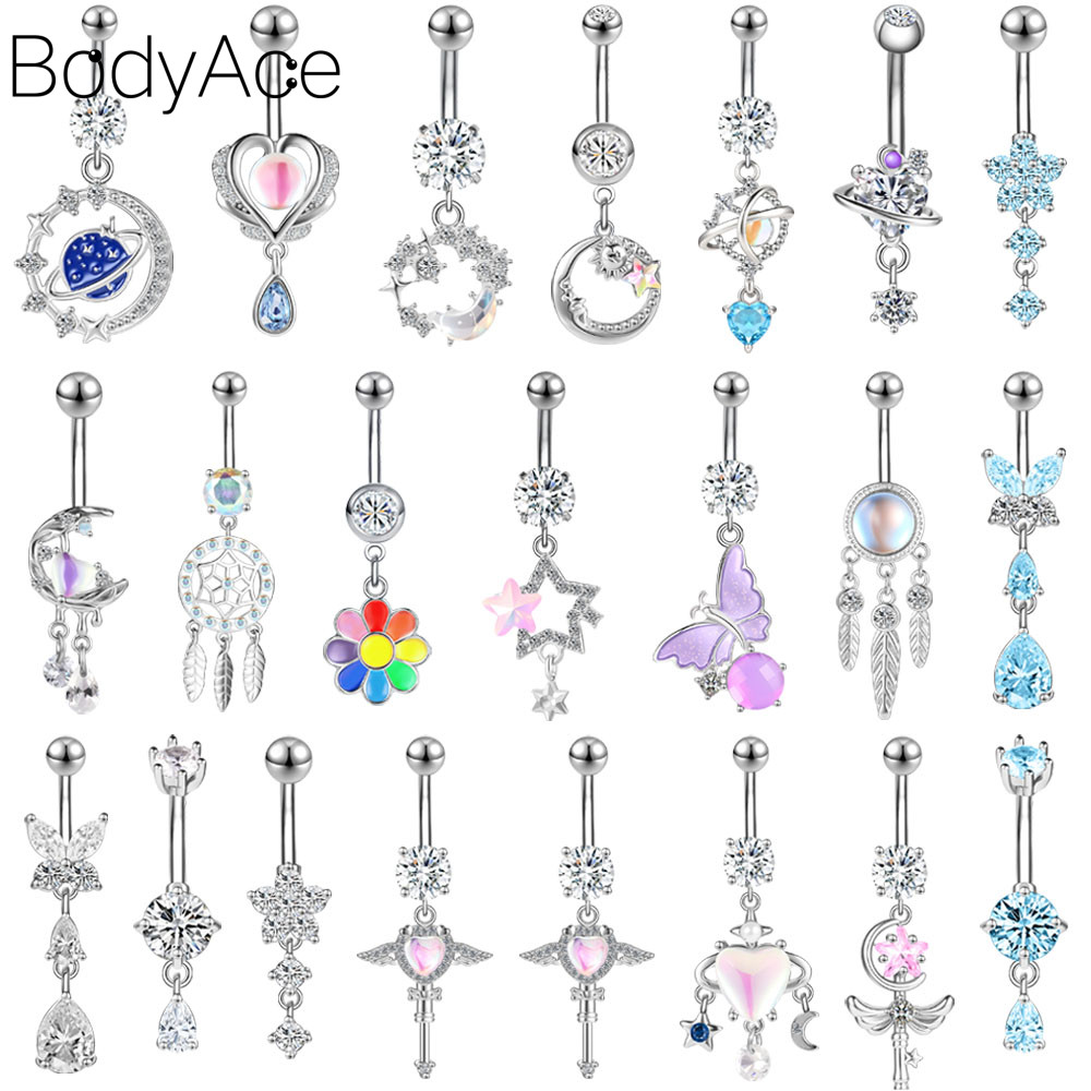 Bodyace 14G Belly Button Ring 1 Pc Moon Navel Ring 316L Stainless Steel ...