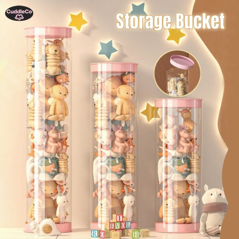 Transparent Stuff Toy Storage Bucket Kids Stuff Doll Organizer ...