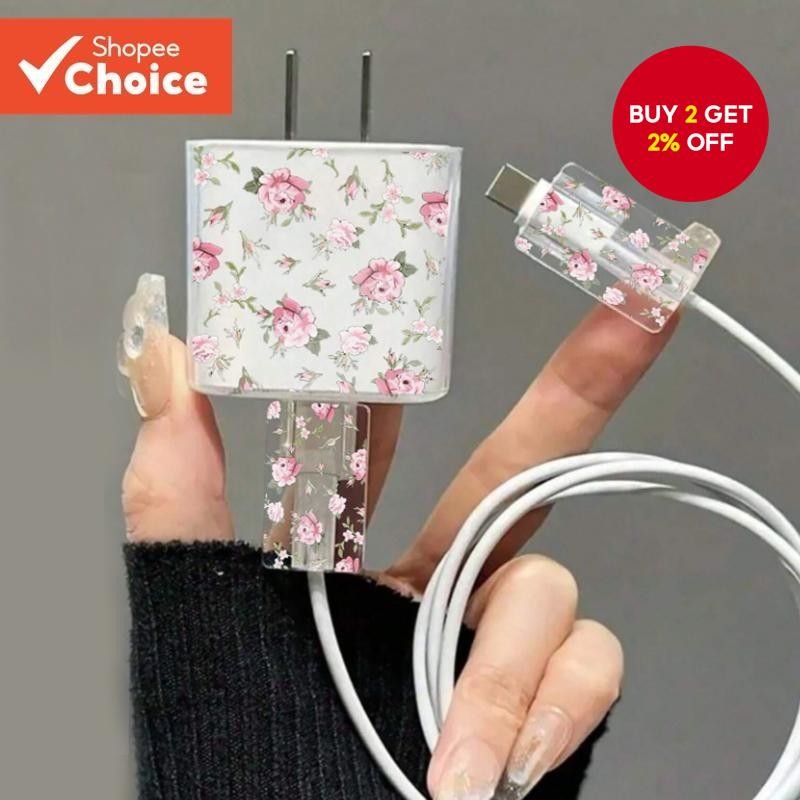 3-piece Set Fashionable Flower Suitable Charger Protective Case 20w ...