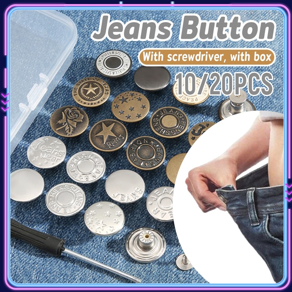 Amity No Sewing Jeans Metal Waist Buttons with Screwdriver Adjustable ...