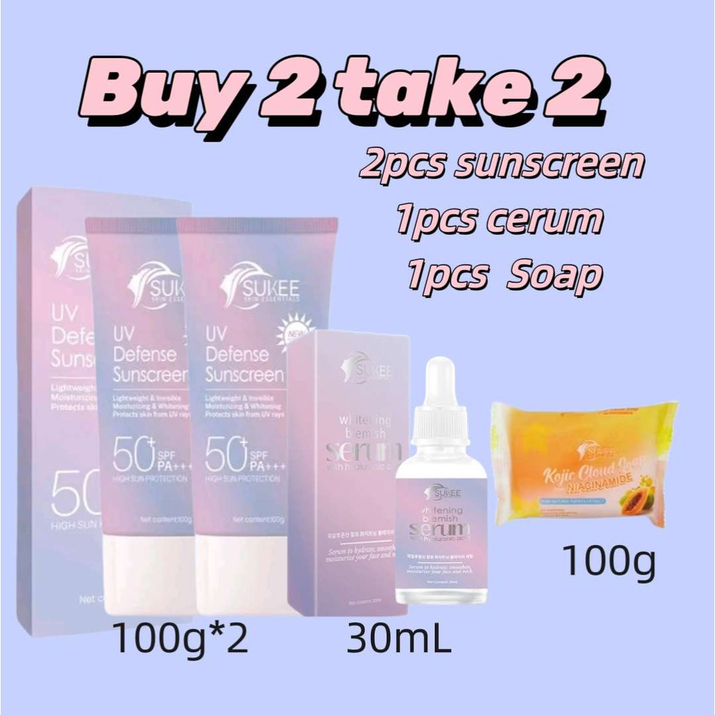 SUKEE 100g UV Defense SPF50+ Sunscreen +30ML Whitening Serum Blemish ...