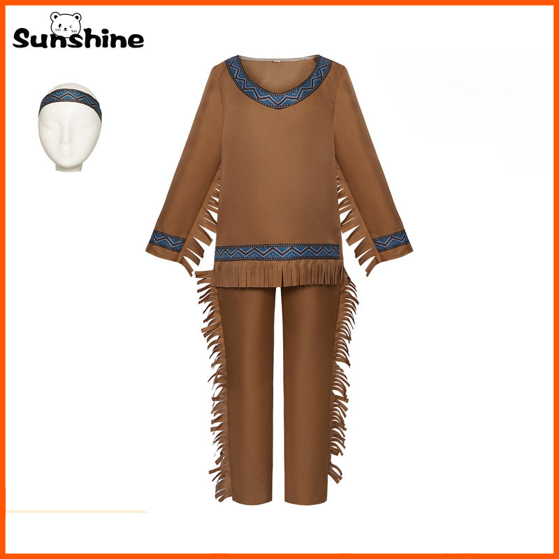 American Indian Cosplay Costume Kids Top Pants Set Primitive Uniform ...
