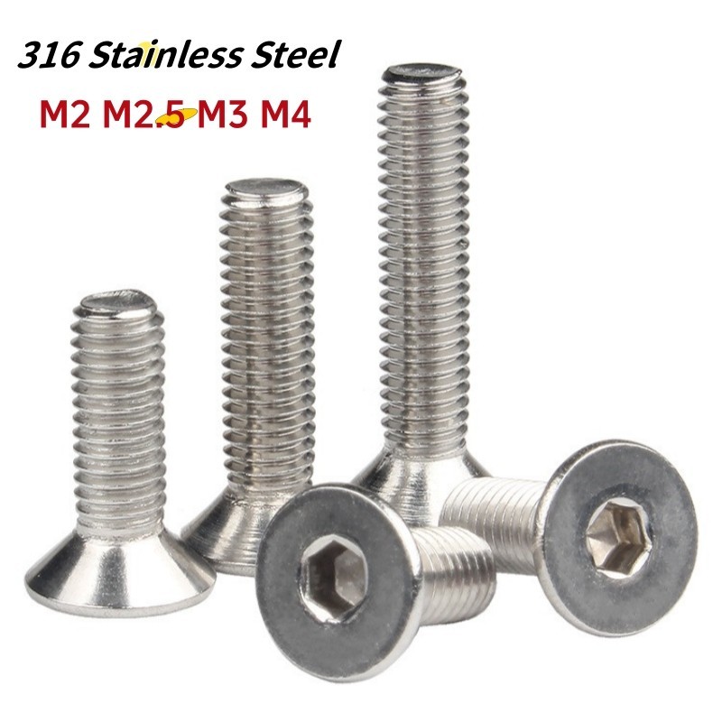 Flat Head Allen Screw M2 M2.5 M3 M4 316 Stainless Steel Hexagon Hex Socket Countersunk Head ...