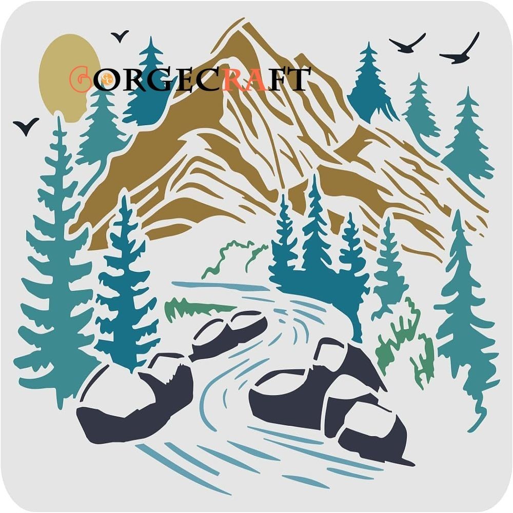 1pc Mountains View Stencils 29.7x21cm Plastic Valley Pine Tree Drawing ...