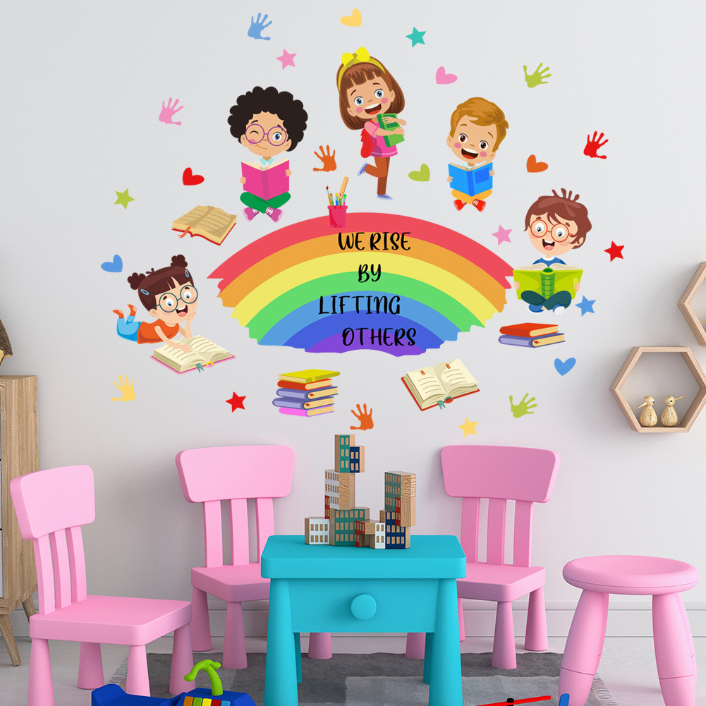 Wall Stickers Rainbow Cartoon Character Learning Wall Stickers Children's Room Bedroom Bedside ...