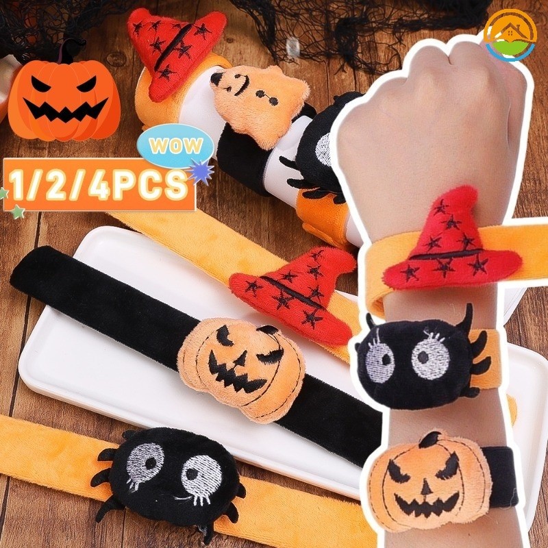 1/2/4Pcs Halloween Cute Funny Spider Pumpkin Snap Ring Wristband ...