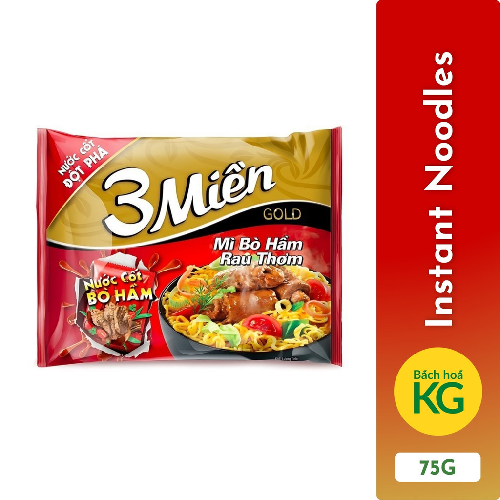 3 Mien Gold noodles with beef stewed with herbs, 75g package - Mì 3 ...