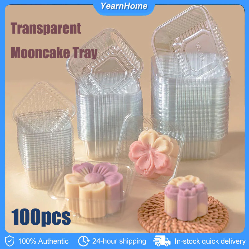 100Pcs Transparent Mooncake Trays PET Pastry Cake Egg Yolk Crisp Mid ...
