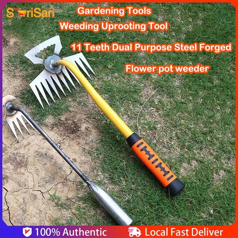 Gardening Tools Weeding Uprooting Tool 11 Teeth Dual Purpose Steel ...
