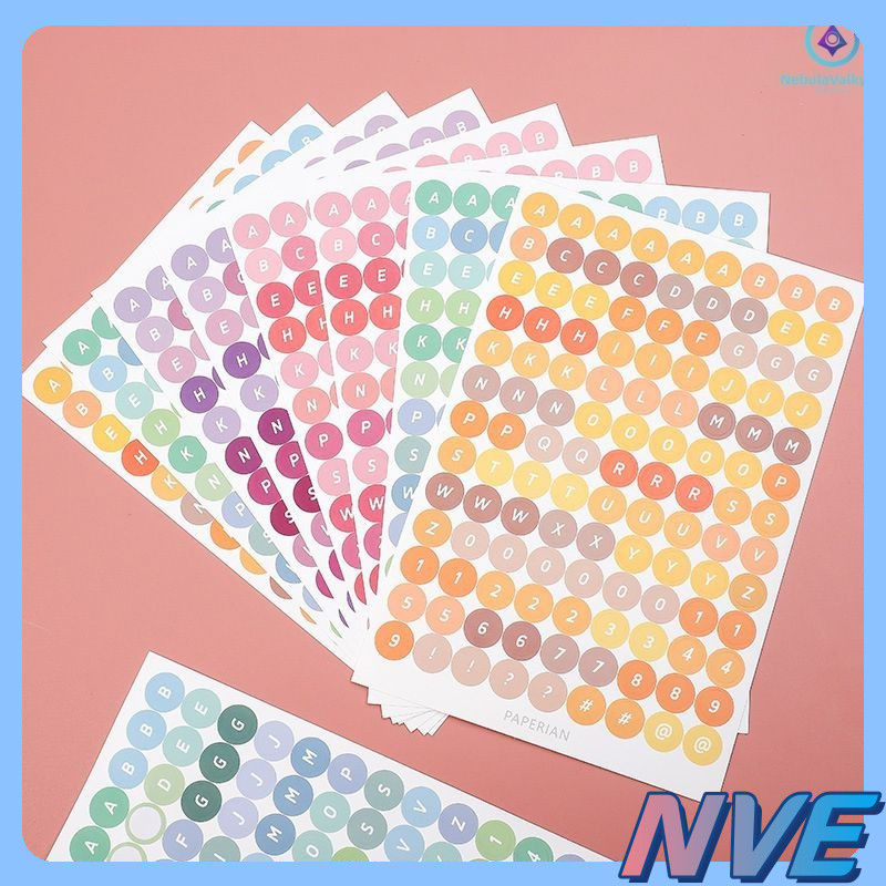 NVE Candy Color English Alphabet Number Sticker Circular Marker Sticker ...