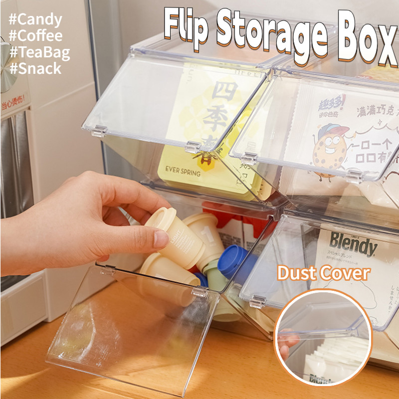1PC Transparent Desktop Flip Storage Box Acrylic Plastic Home Coffee ...