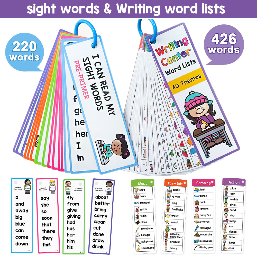 40 Themes Writing Center Word Lists&220 Sight Words Flashcards Kids ...