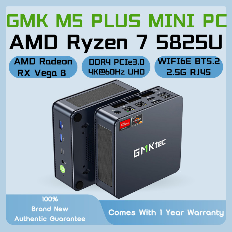 GMK M5 Plus MINI PC AMD R7 5825U 4.50GHz DDR4 Windows11 Pro WIFI6E BT5.2 RJ45 4K60 UHD Gaming ...