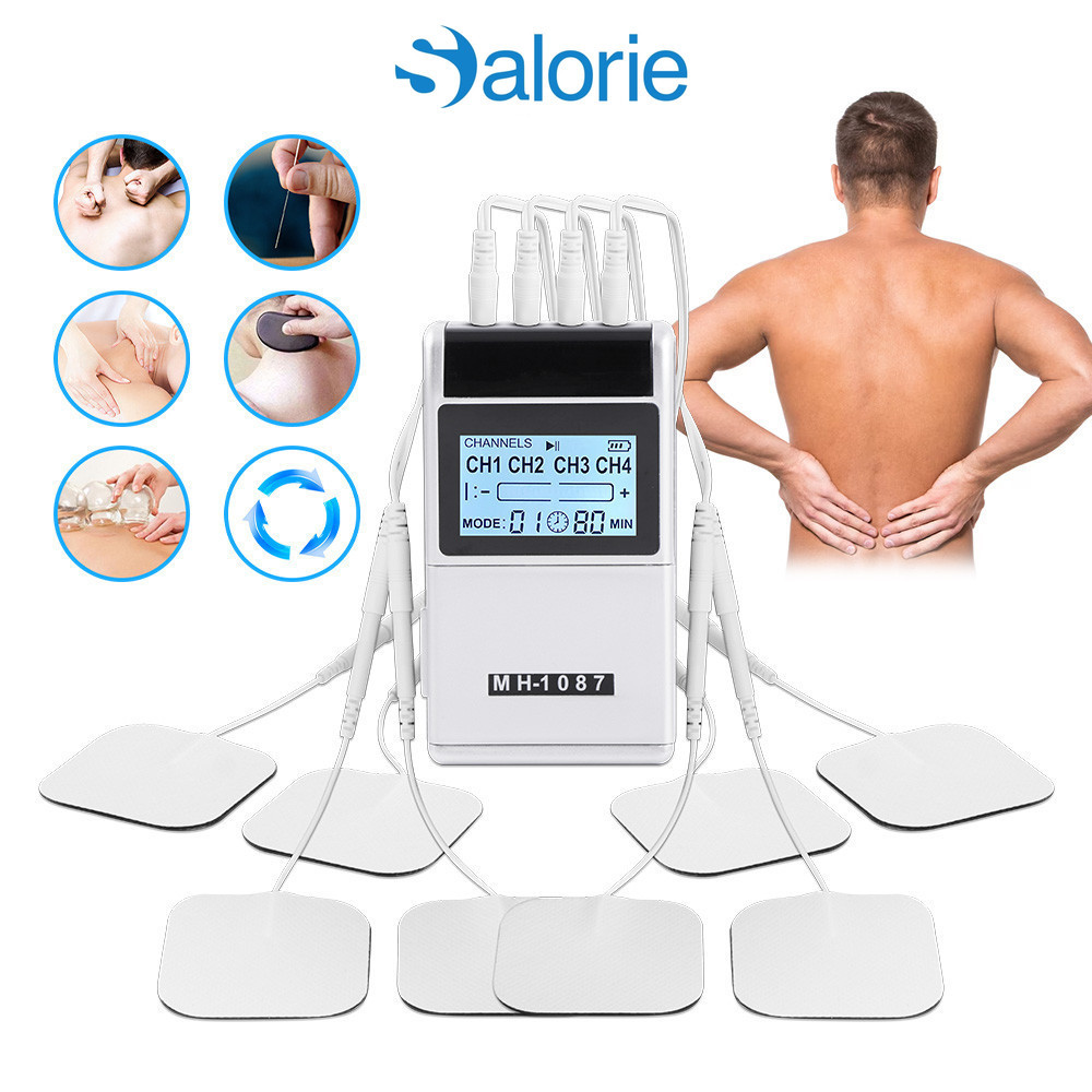 SALORIE Electric 4 Outputs 8 Pads Pain Relief Electric Pulse TENS EMS Muscle Stimulator Impulse ...