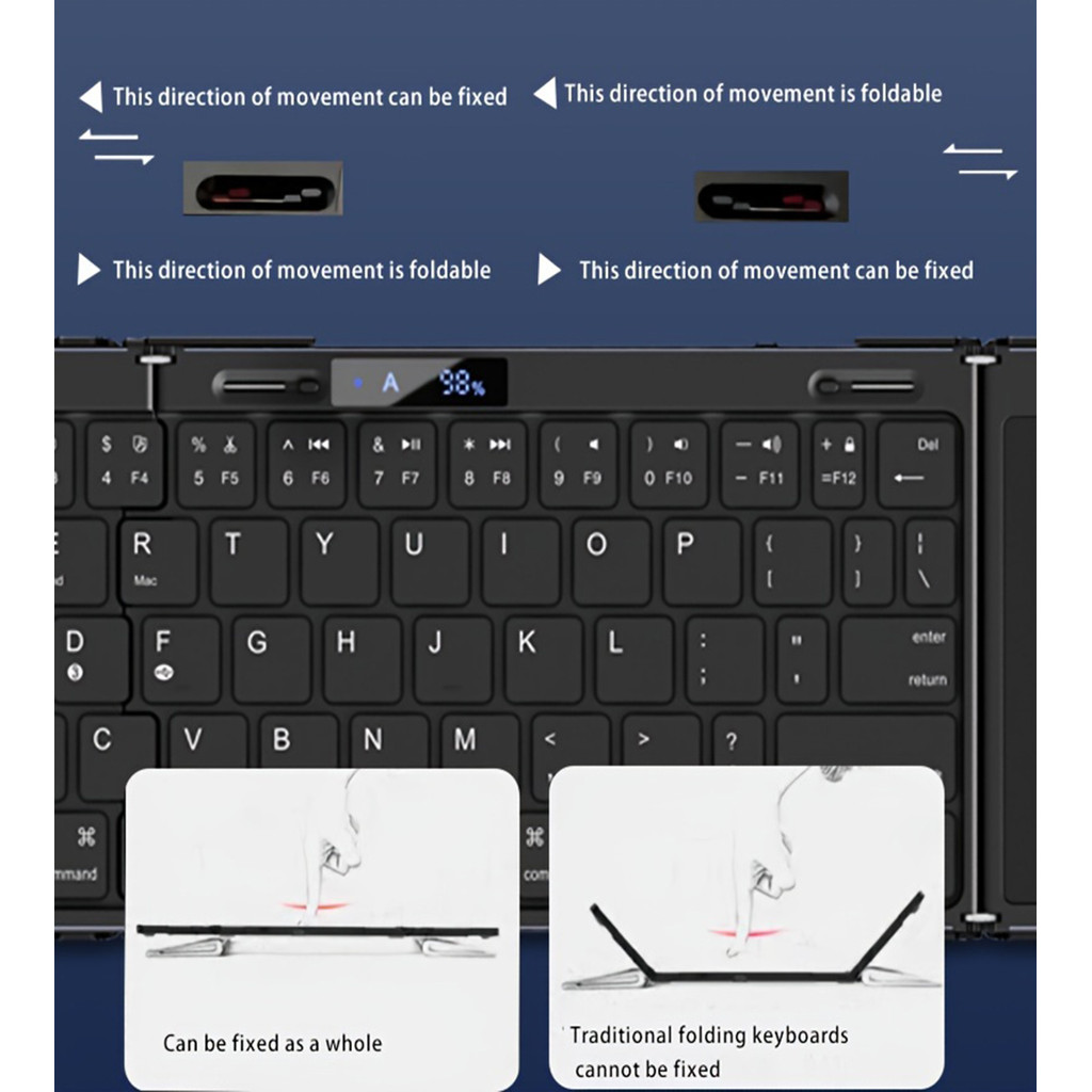 Jomaa Rgb Backlight Bluetooth Foldable Keyboard With Battery Level Display Rechargeable Wireless
